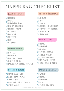 Diaper Bag Essentials with Printable Checklist - Tinytruimphs
